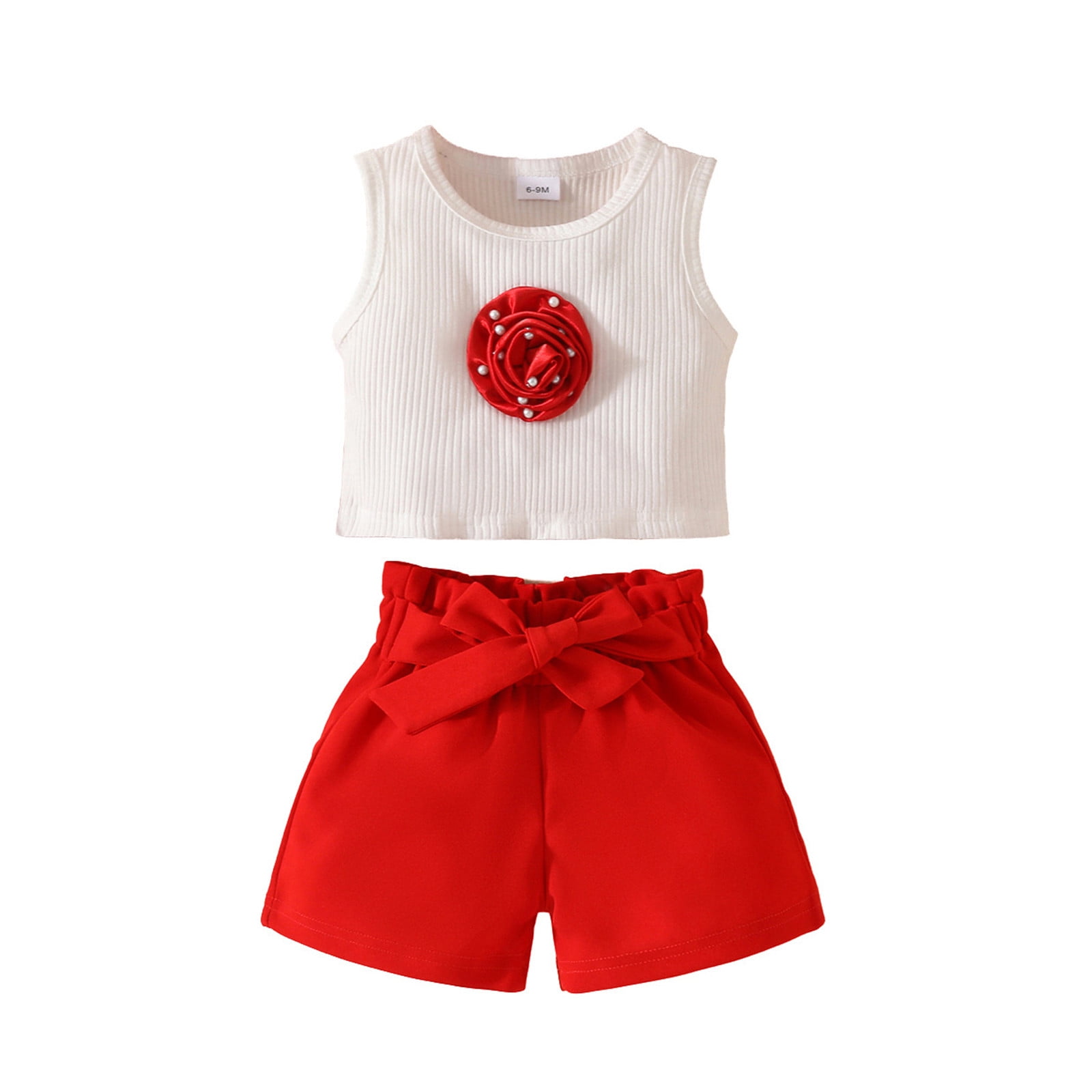Baby Girl Outfit Sets Sleeveless Ribbed Tops T Shirt Vest Shorts Trendy ...