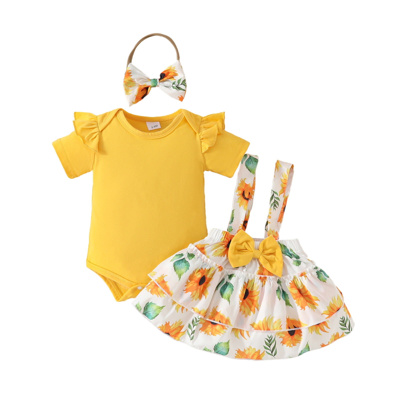 Baby Girl Outfit Short Sleeve Sunflower Prints Romper Bodysuit Suspender Skirts Girl Clothes ...
