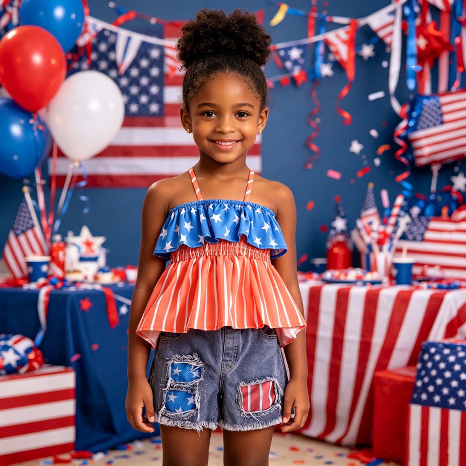 Baby Girl Outfit Sleeveless Independence Day Star Stripe Vest with ...