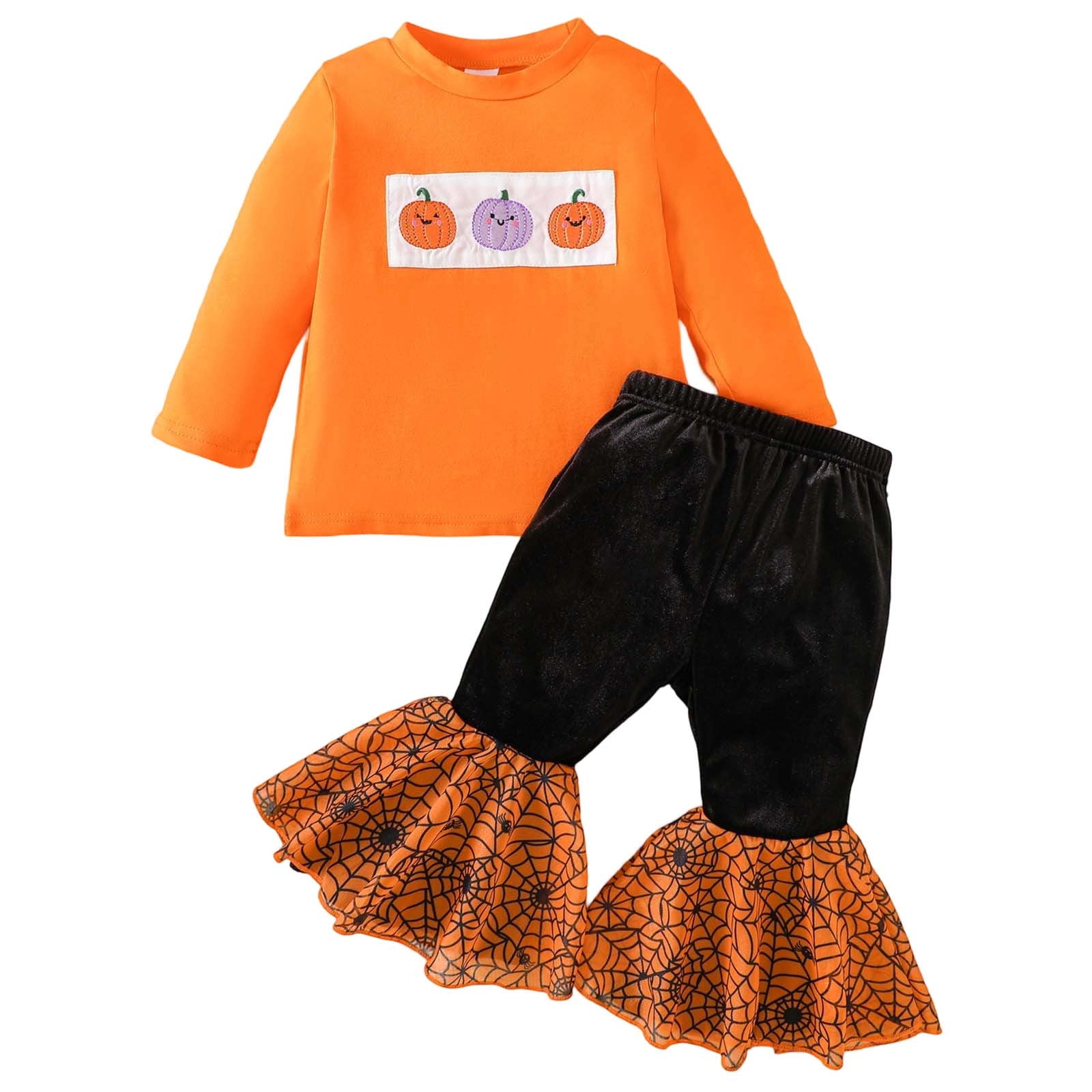 Baby Girl Outfit Toddler Baby Girls Halloween Long Sleeve Cartoon Pumpkin Ghost Embroidered T ...