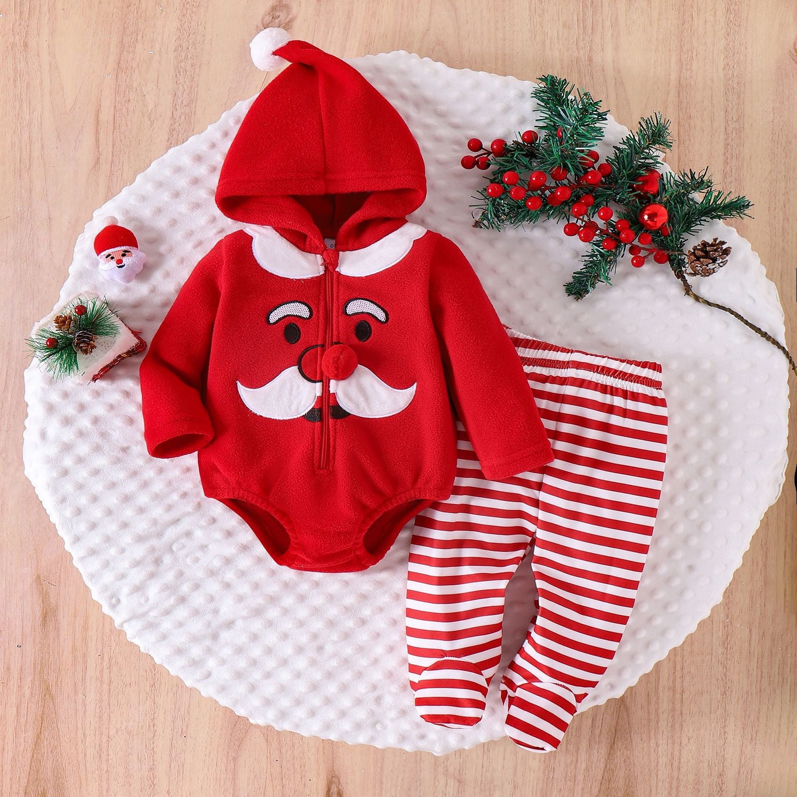 Baby Girl Outfit Unisex Hooded Long Sleeve Top with Striped Pants Two ...