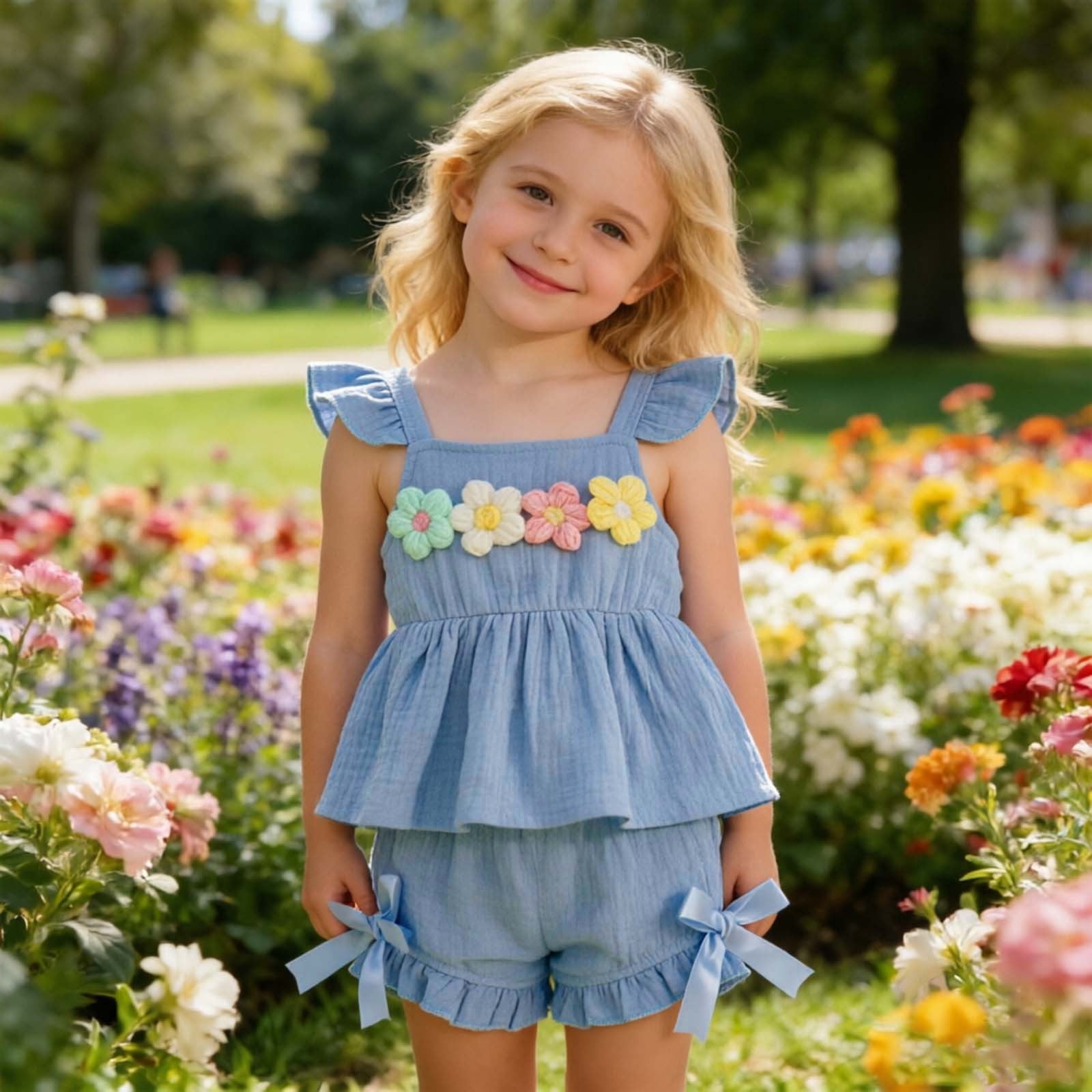 Baby Girl Outfits 2 Piece Floral Print Sleeveless Ruffle Vest Top And ...