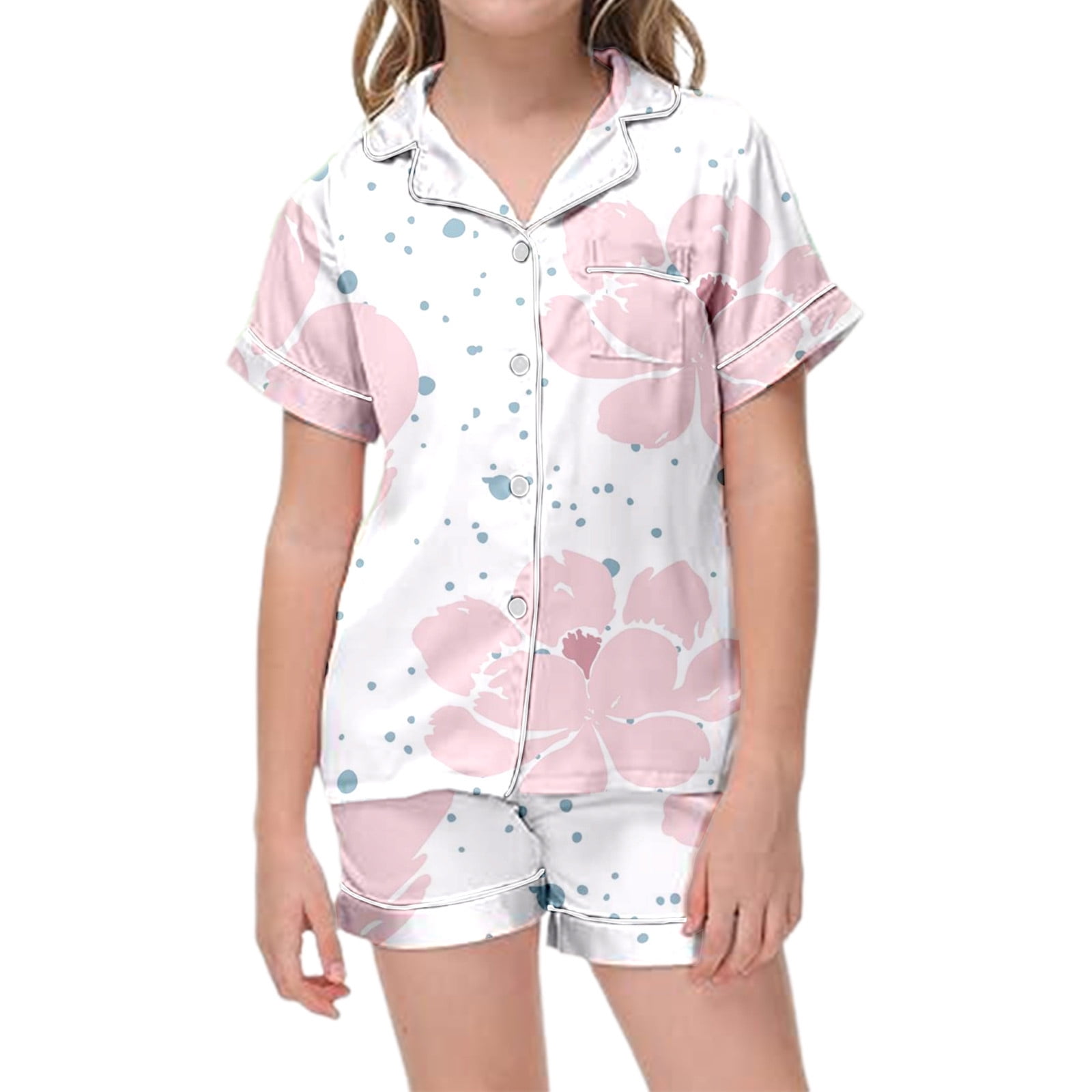 Baby Girl Outfits 2 Piece Girls Flower Printed Pajamas Set Silk Lapel ...