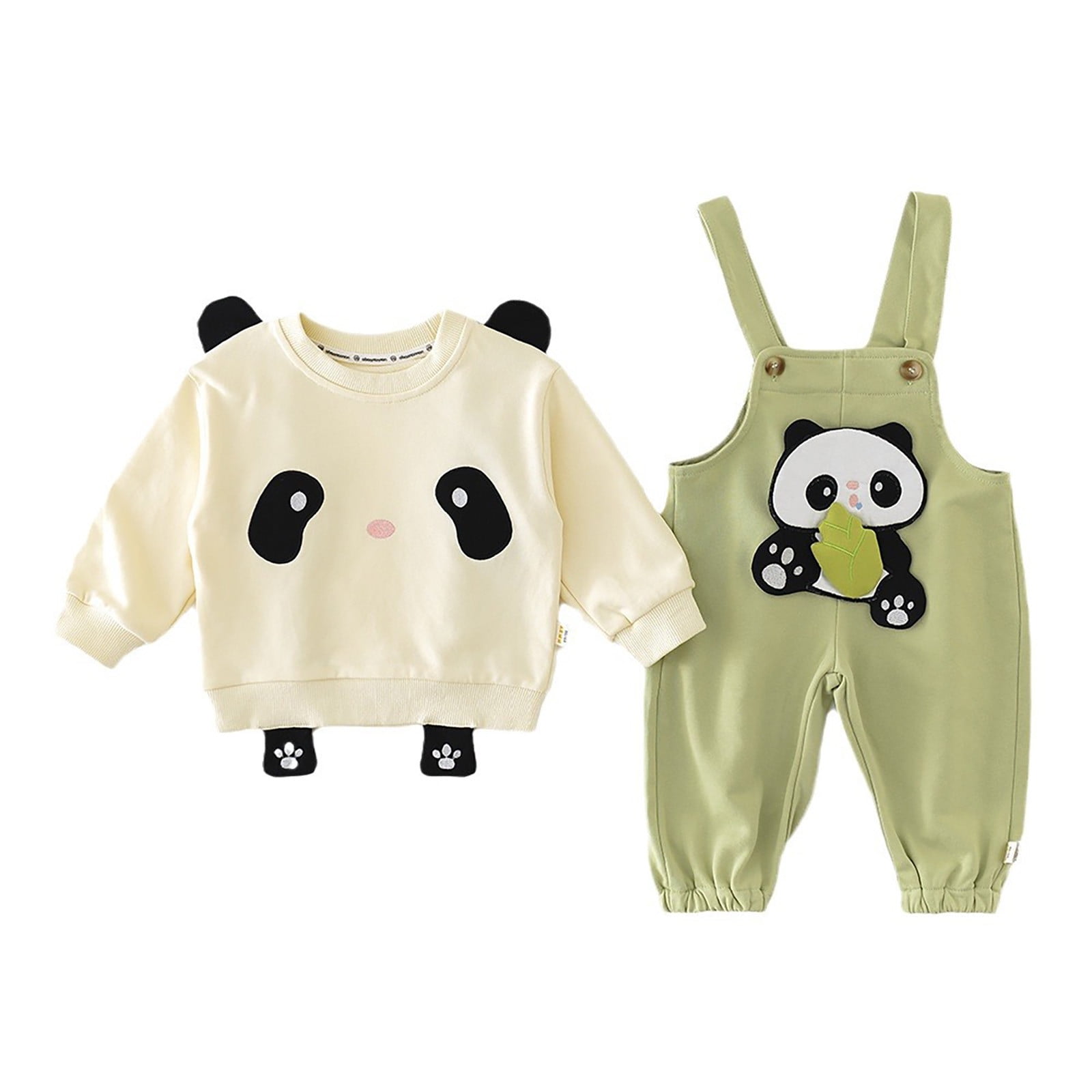 Baby Girl Outfits Autumn Western Style Panda Hoodie Casual Suspenders ...