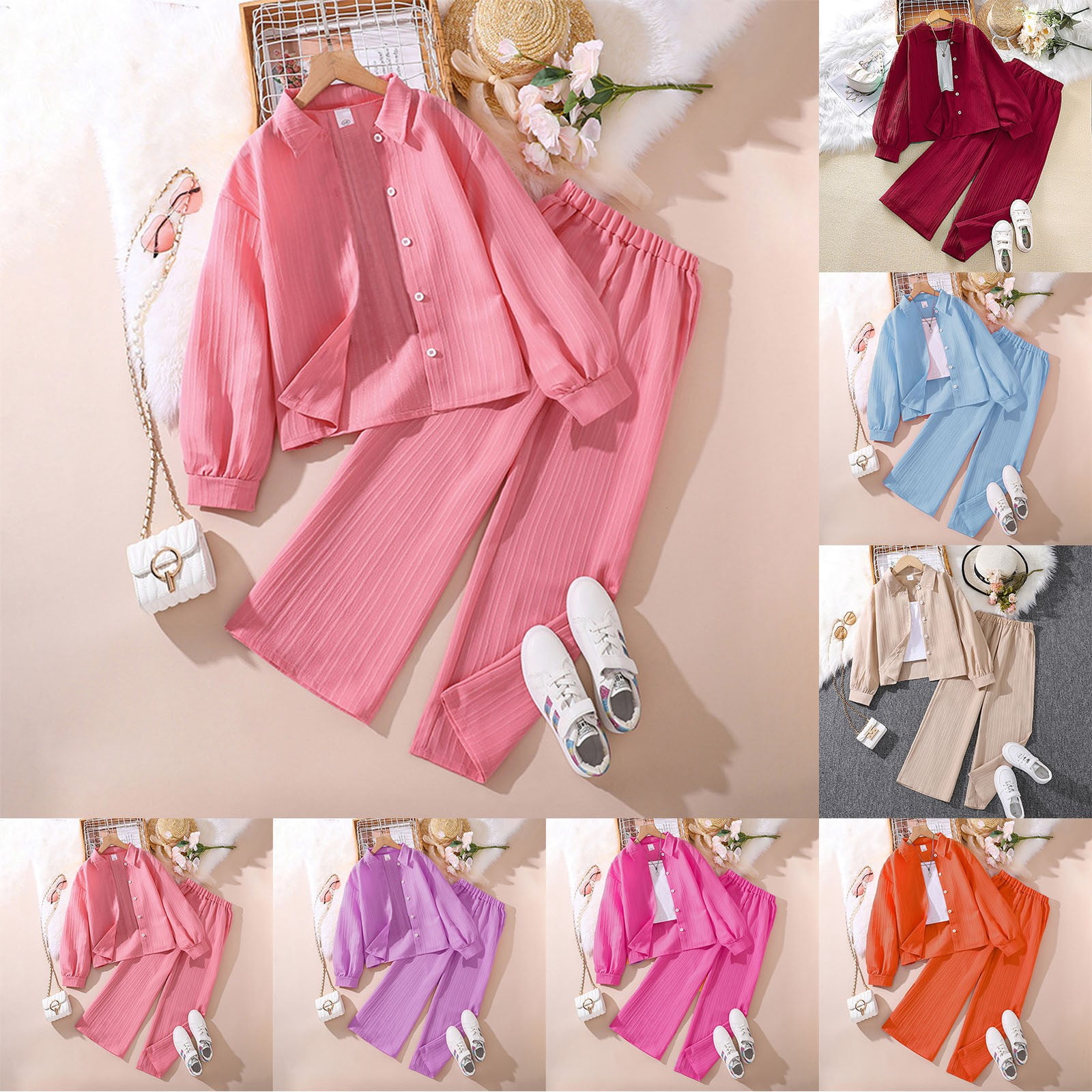Baby Girl Outfits Casual Long Sleeve Button Down Shirt and Wide Leg ...