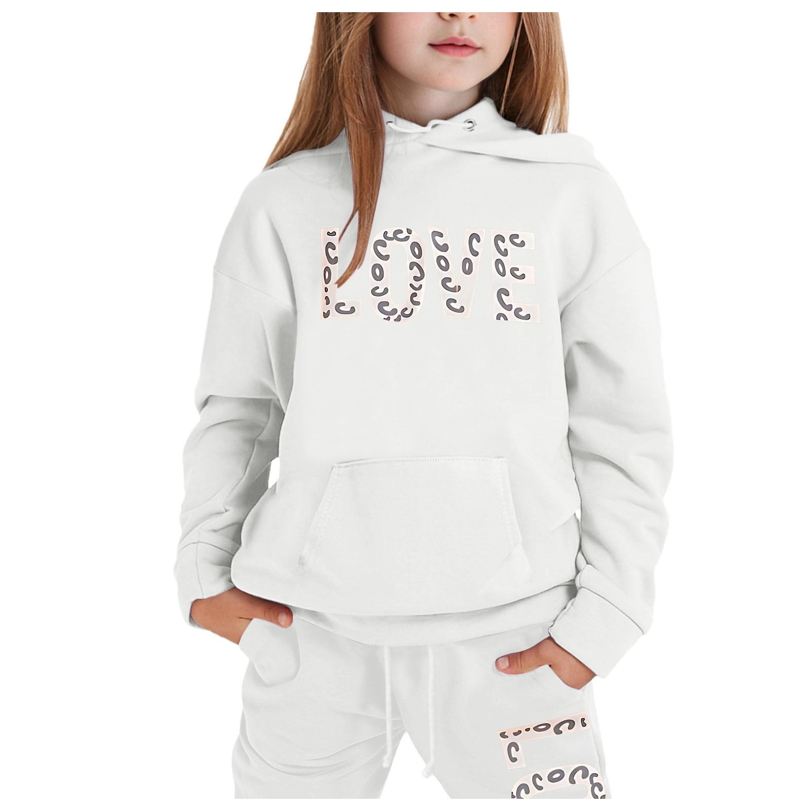 Baby Girl Outfits Casual Long Sleeve Pocket Letter Print Hooded Sweatshirt Pants Girls Sweatsuit ...