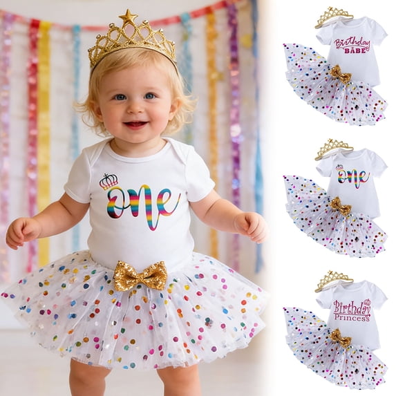 Baby Girl Outfits First Birthday Short Sleeve Romper Dress with Hair ...