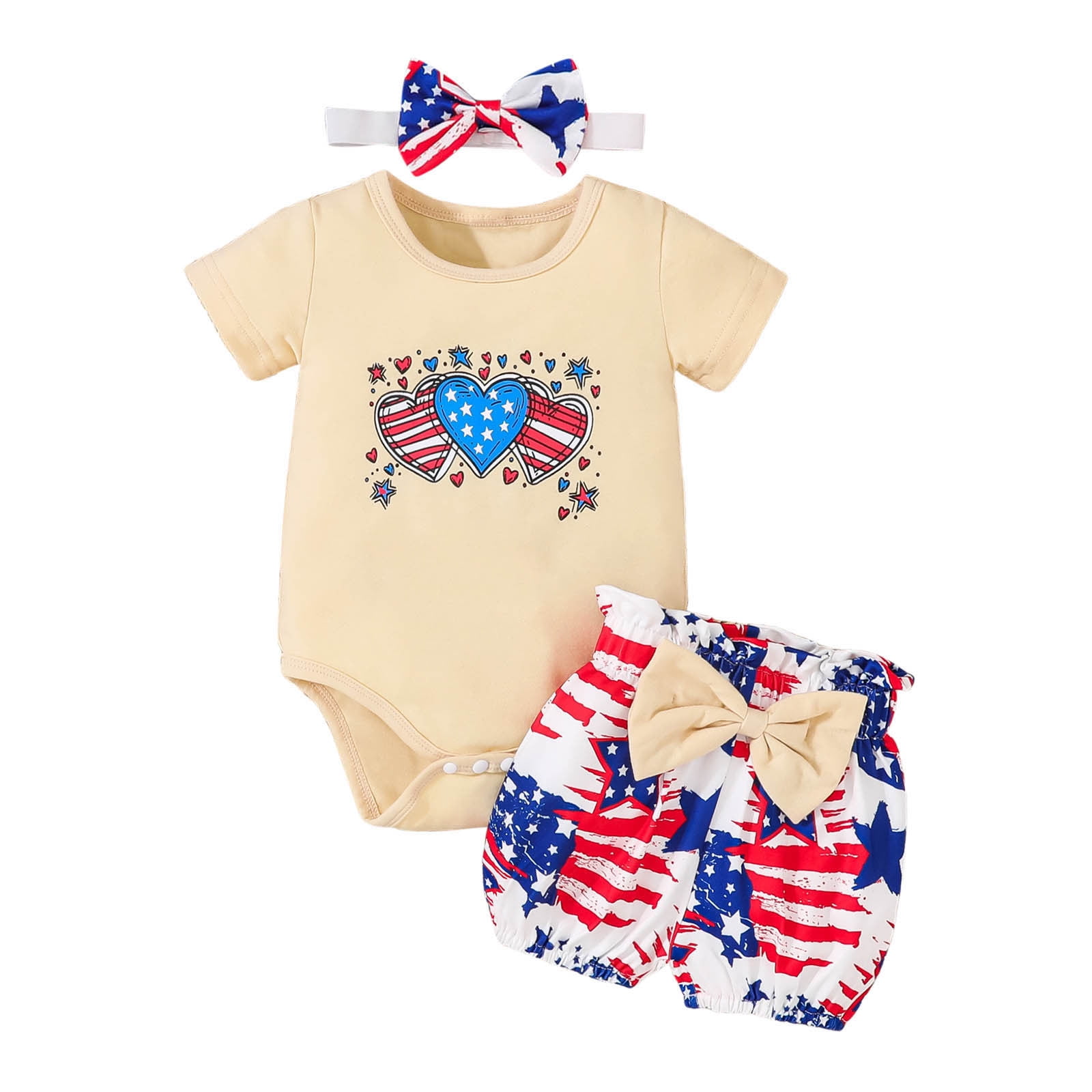 Baby Girl Outfits Independence Day Heart Pattern Printing Romper Shorts ...