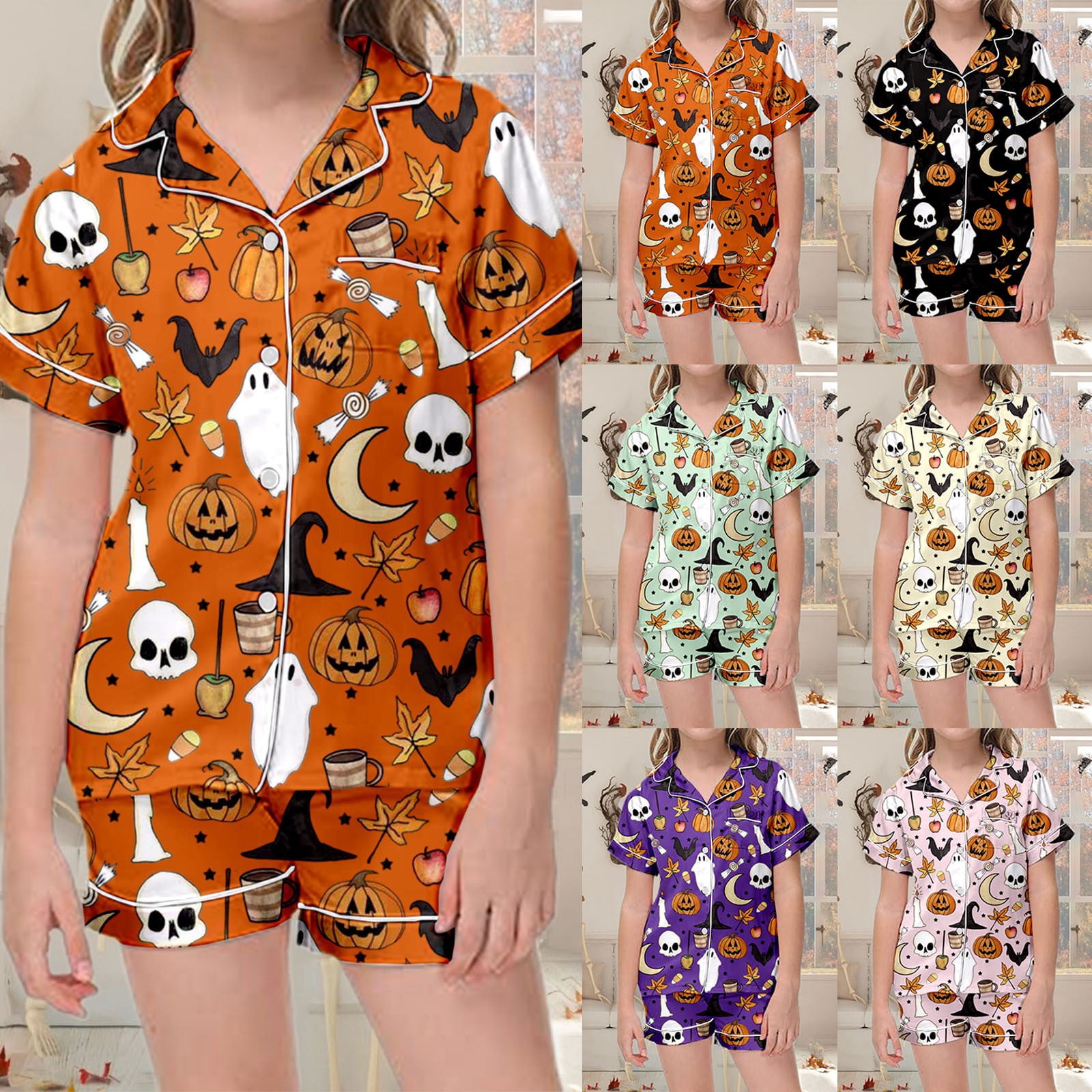 Baby Girl Outfits Kids Lapel Full Print Short Sleeve Top with Elastic ...