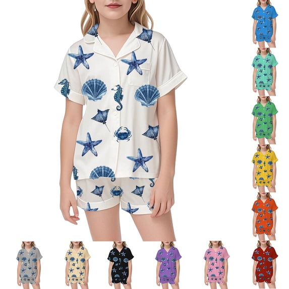 Baby Girl Outfits Sea Animal Print Satin Short Sleeve Top and Shorts ...