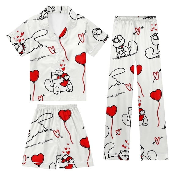 Baby Girl Outfits Silk Like Heart Print Short Sleeve Tops Shorts Long ...