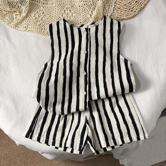 Baby Girl Outfits Striped Print Square Neck Sleeveless Vest Tops And ...
