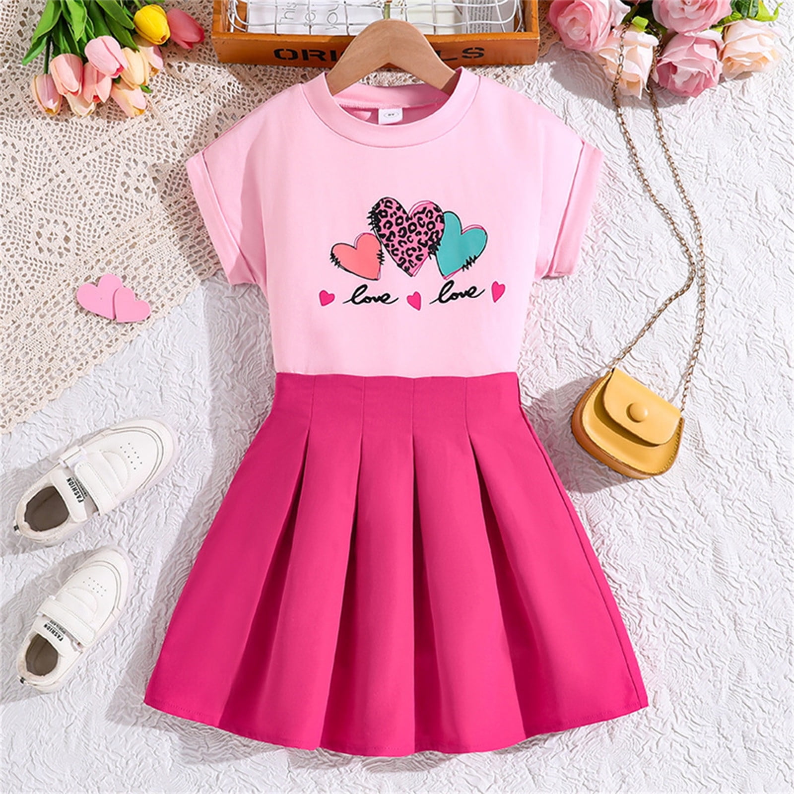 Baby Girl Outfits Summer Short Sleeve Heart Pattern T Shirt and Pleated ...