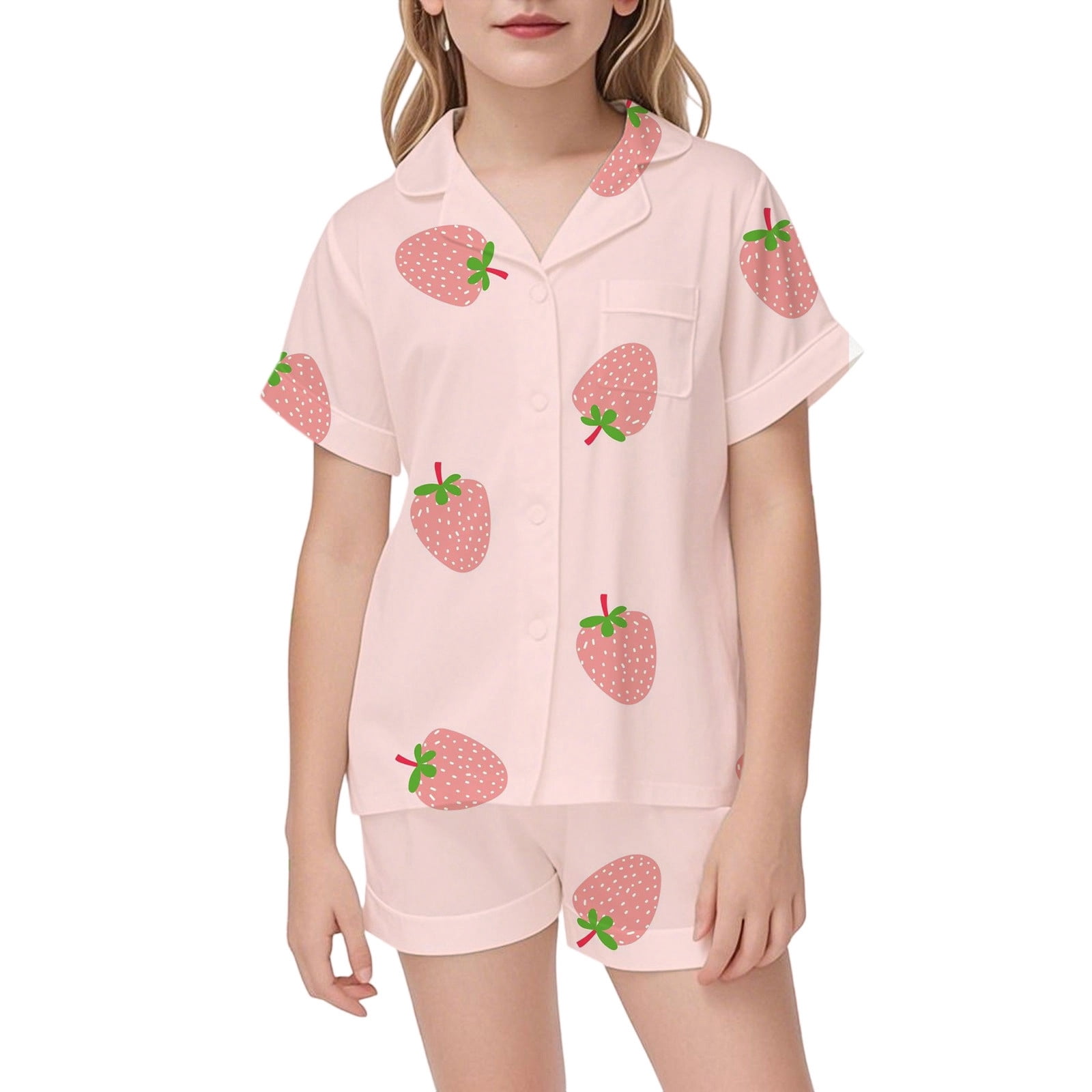 Baby Girl Outfits Summer Strawberry Full Print Short Sleeve Top with ...