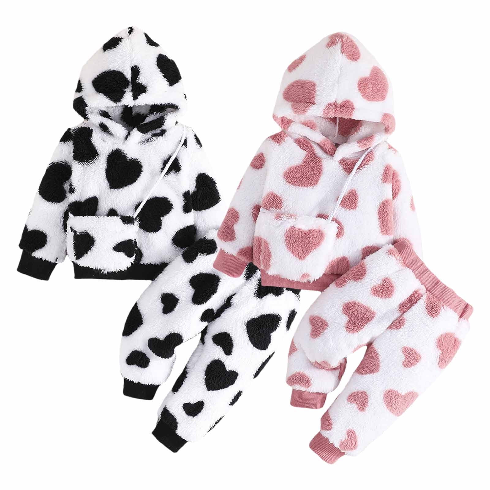 Baby Girl Outfits Thickened Love Plush Long Sleeve Hoodie and Long ...