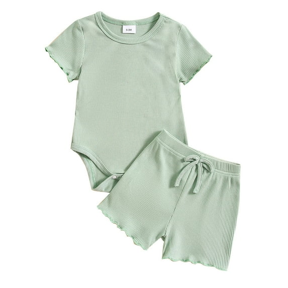 Baby Girl Outfits - Toddler Girls Summer Short Sleeve Solid Prints Tops and Shorts 2PCS Outfits ...