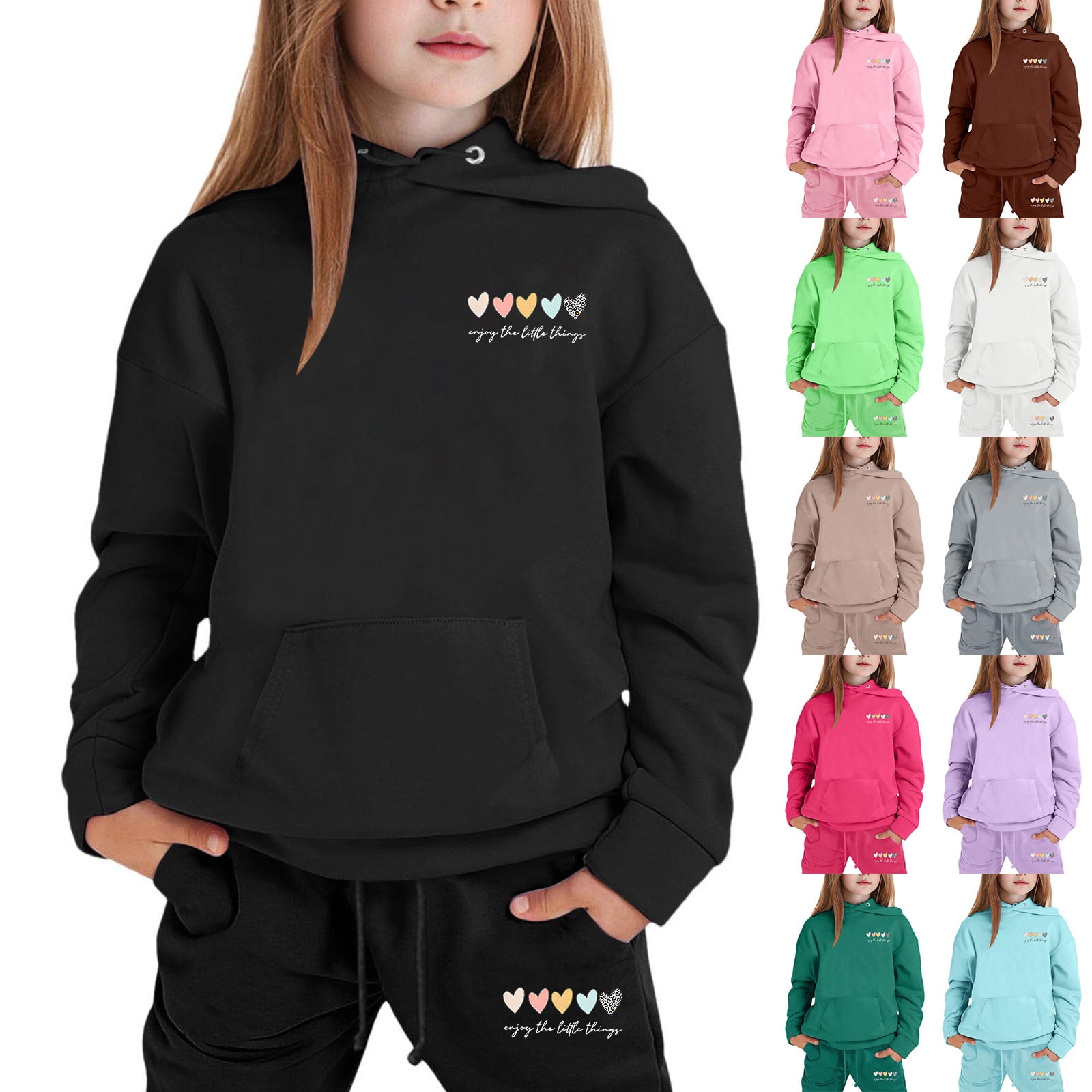 Baby Girl Outfits Winter Fleece Floral Print Hoodie and Pants Set Girls ...