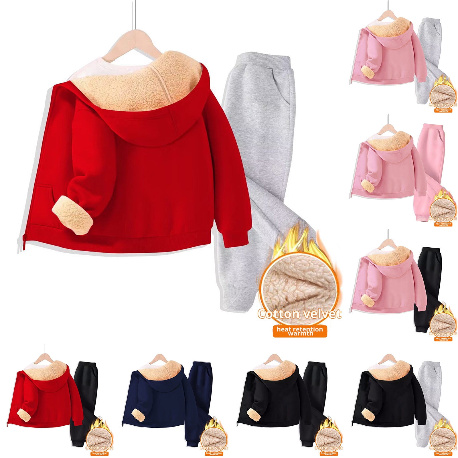Baby Girl Outfits Winter Fleece Hoodie and Sweatpants Solid 2 Piece Set ...