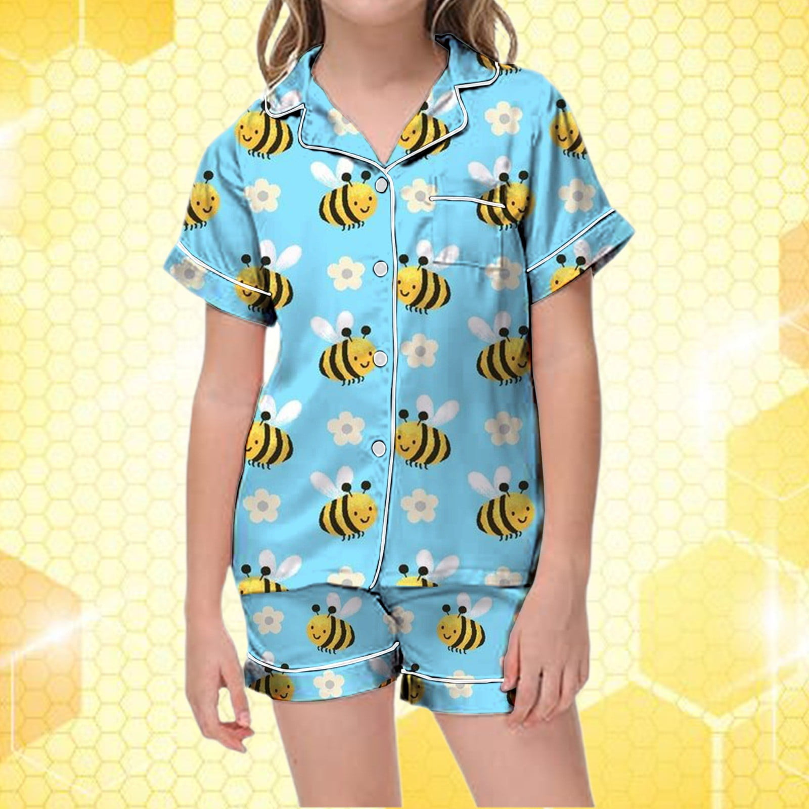 Baby Girl Pajamas Kids V Neck Printed Short Sleeve Set Sleepwear for ...