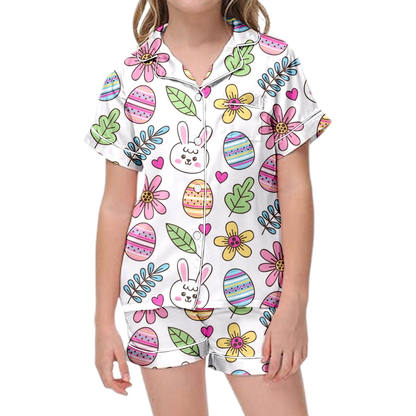 Baby Girl Pajamas Silk Cartoon Rabbit Short Sleeve Pjs Silk Tops and ...