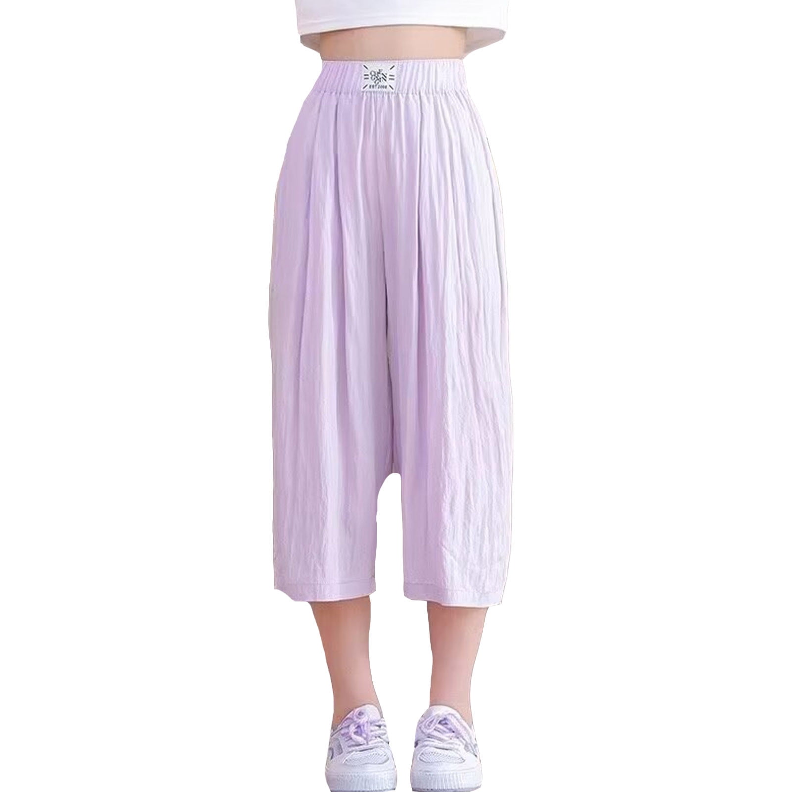 Baby Girl Pants Casual Summer Elastic Waist Wide Leg Cropped Pants ...