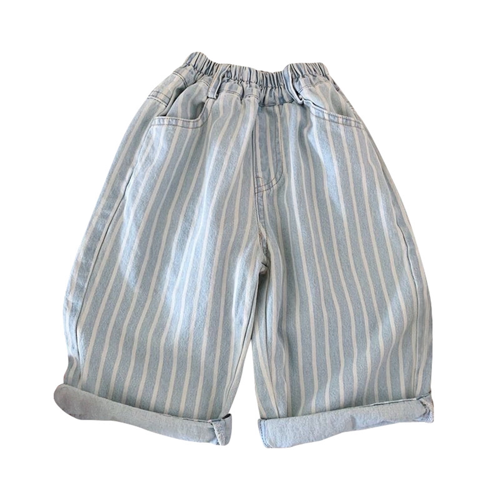 Baby Girl Pants Girls Fashionable Striped Denim Trousers Elastic Waist ...