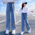 Baby Girl Pants Girls Letter Print Straight Wide Denim Jeans Elastic ...
