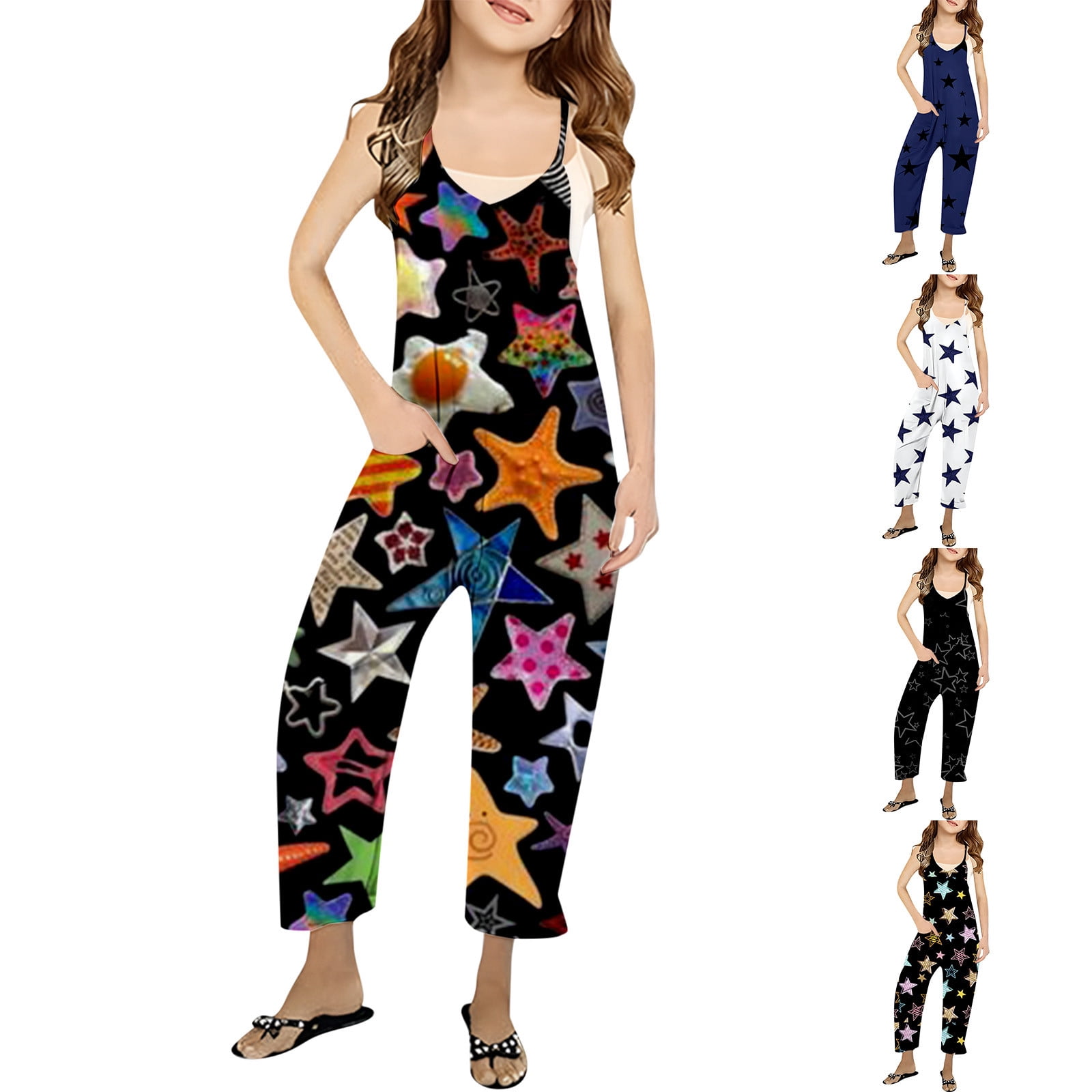 Baby Girl Pants Girls Star Print V Strap Romper Loose Casual with ...