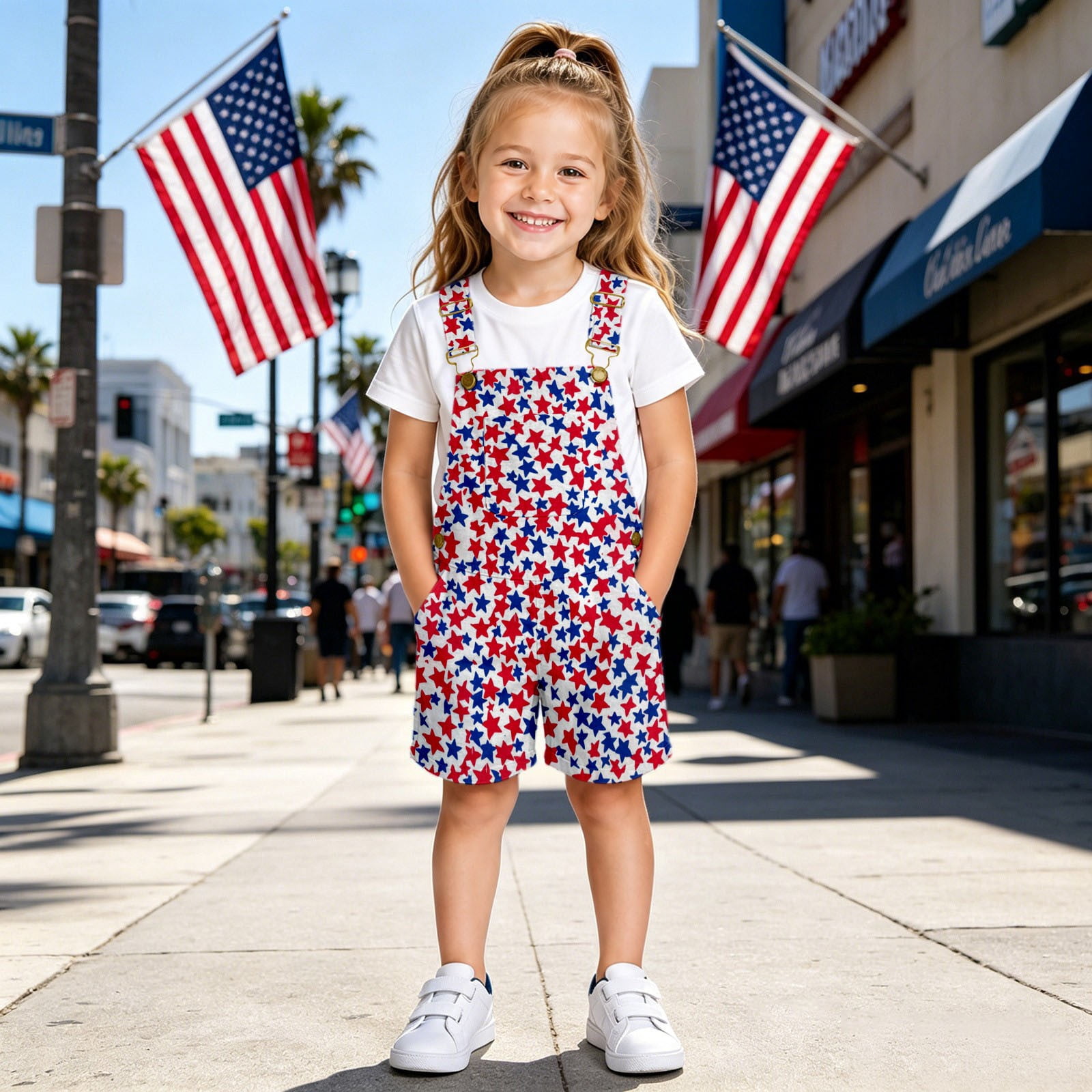 Baby Girl Pants Independence Day Lightweight Breathable Pinafore Pocket ...