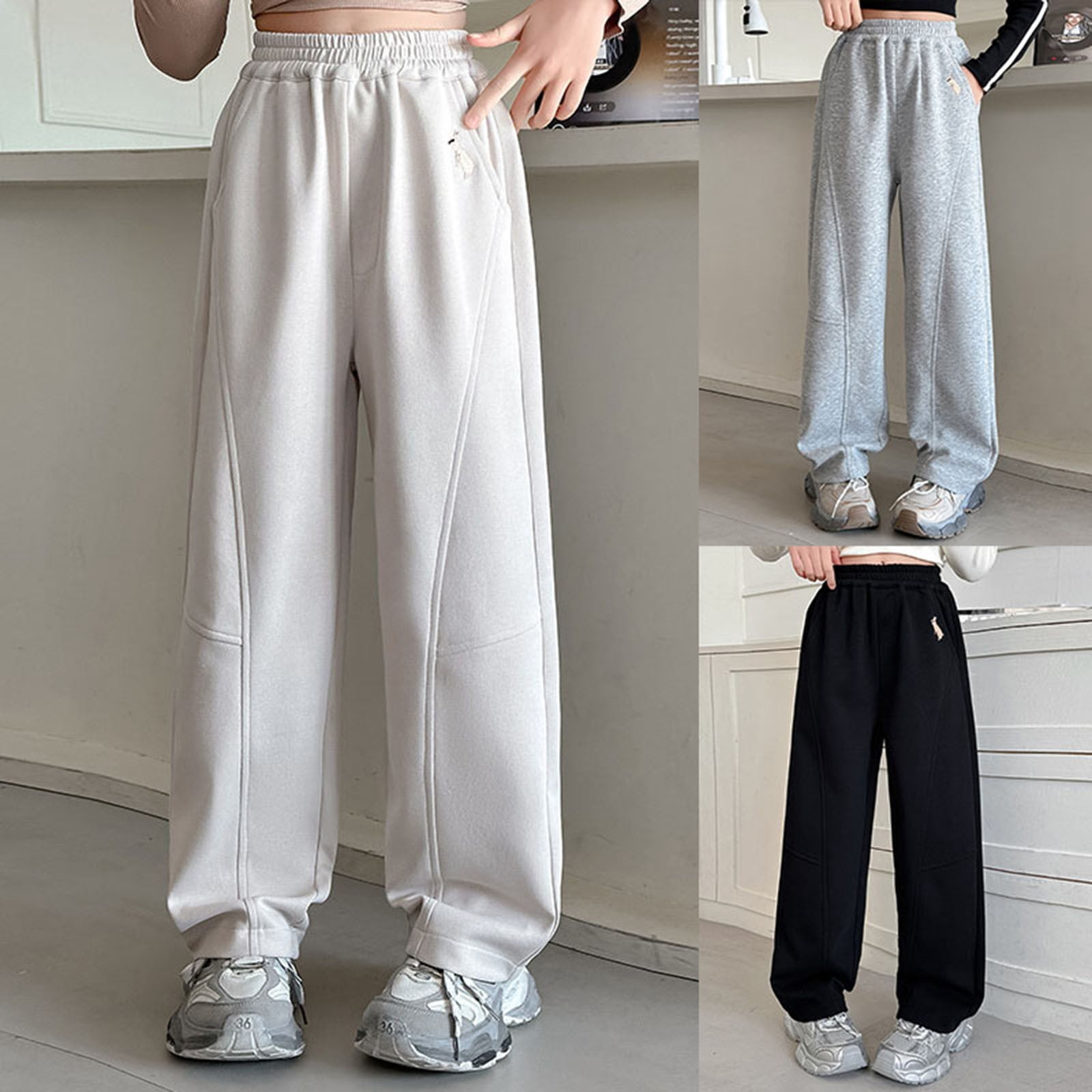 Baby Girl Pants Kids Straight Loose Casual Wide Leg Pants Unisex Beige ...