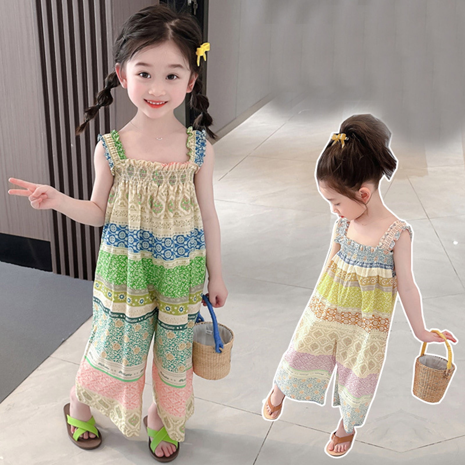Baby Girl Pants Kids Strapless Floral Print Wide Leg Romper Jumpsuit ...