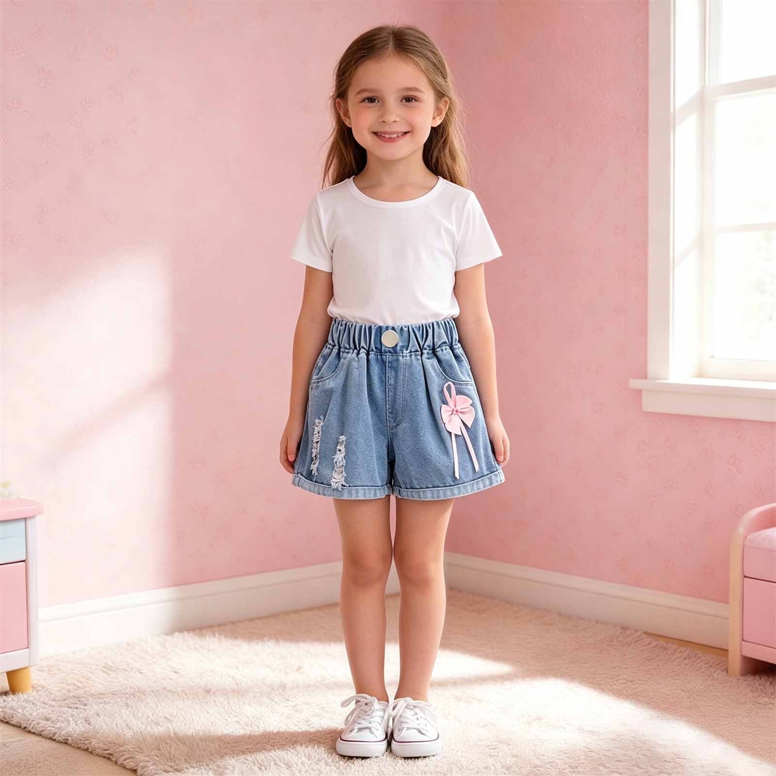 Baby Girl Pants Loose Fit Pocket Elastic Waist Graphic Print Denim ...