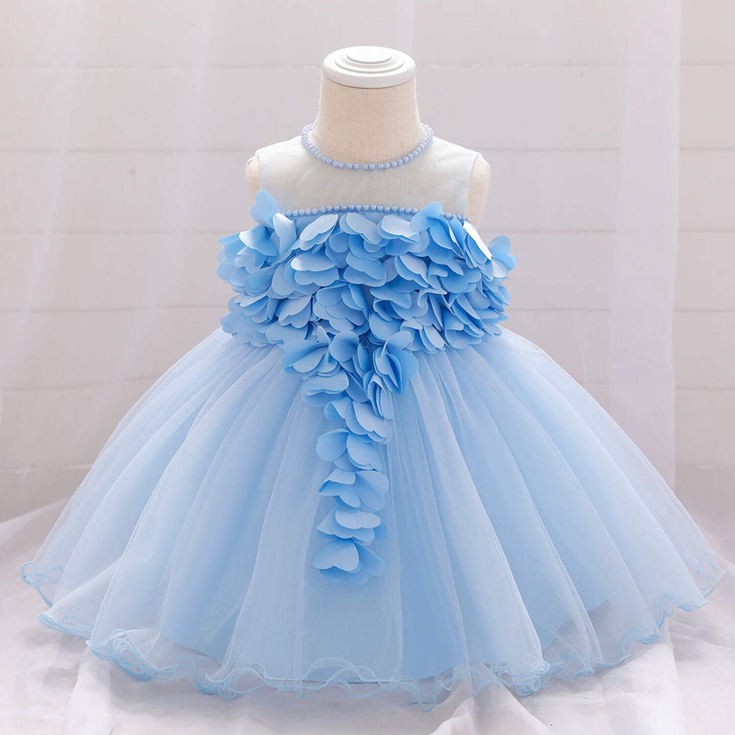 Baby Girl Petal Patched Design Sleeveless Full Moon Christening Mesh ...