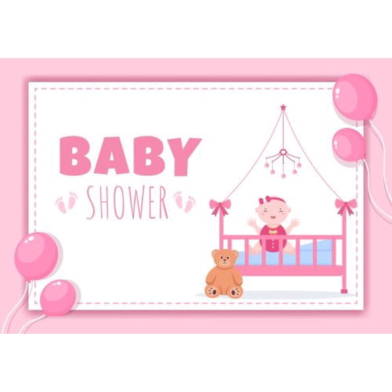 Baby Girl In Pink Crib & Teddy Bear Gender Reveal Baby Shower Photo ...