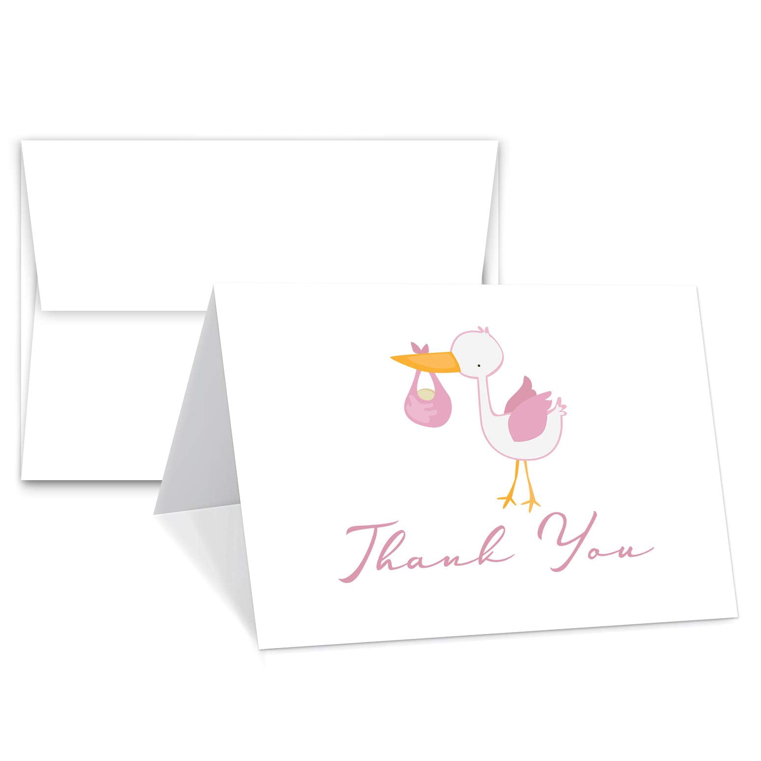Baby Girl Pink Stork Thank You Greeting Cards, Baby Shower Greetings ...