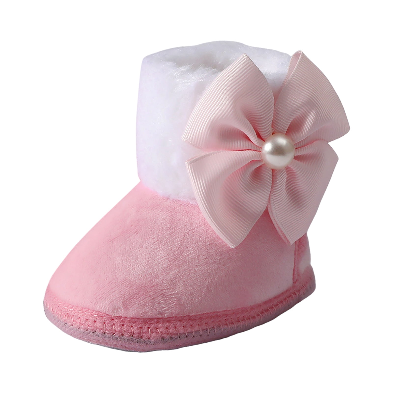 Baby Girl Pink Winter Boots Kids Bowknot Furry Lined Snow Ankle Booties ...