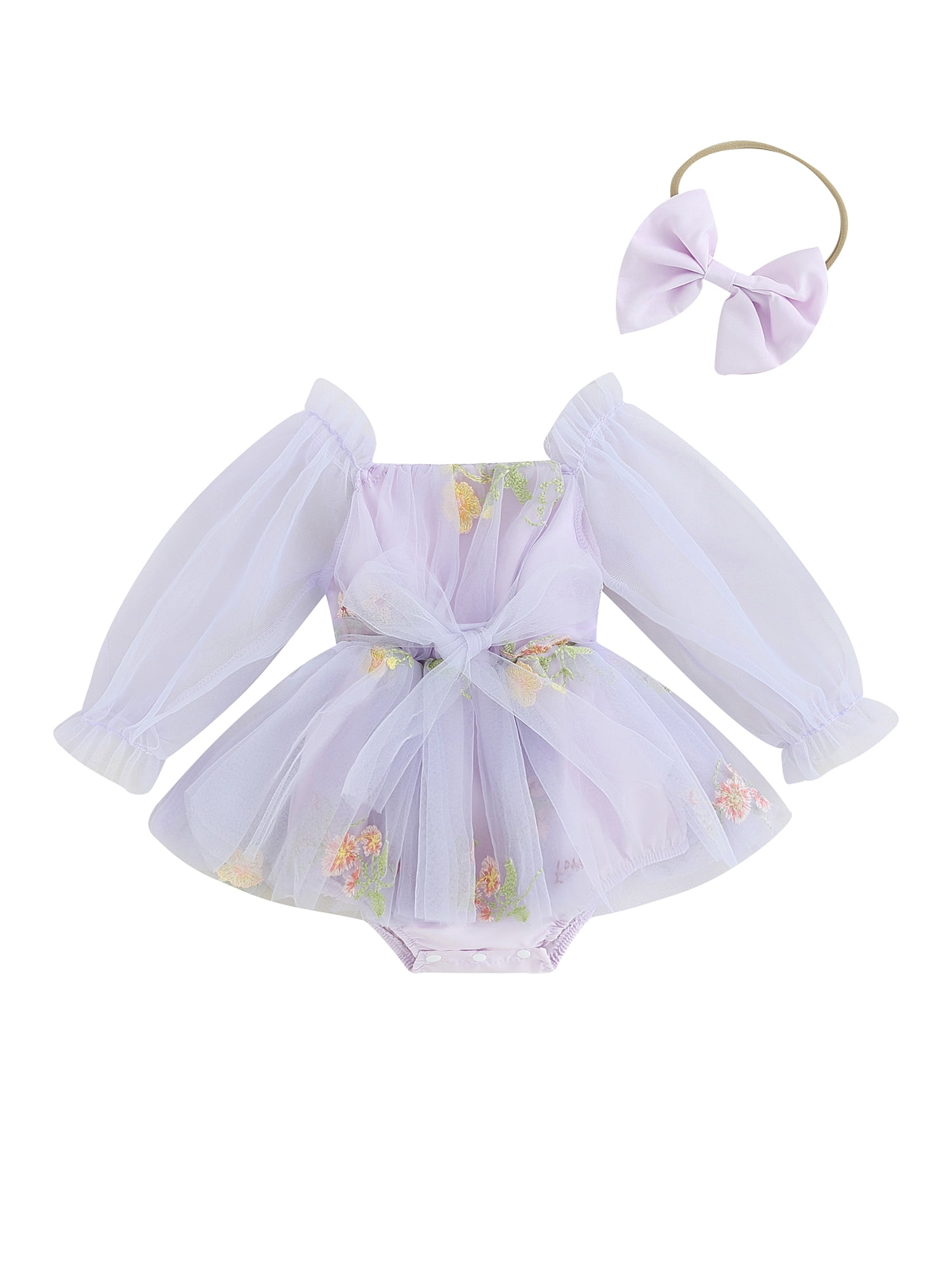 Baby Girl Princess Bubble Romper Dress Floral Embroidery Long Sleeve ...