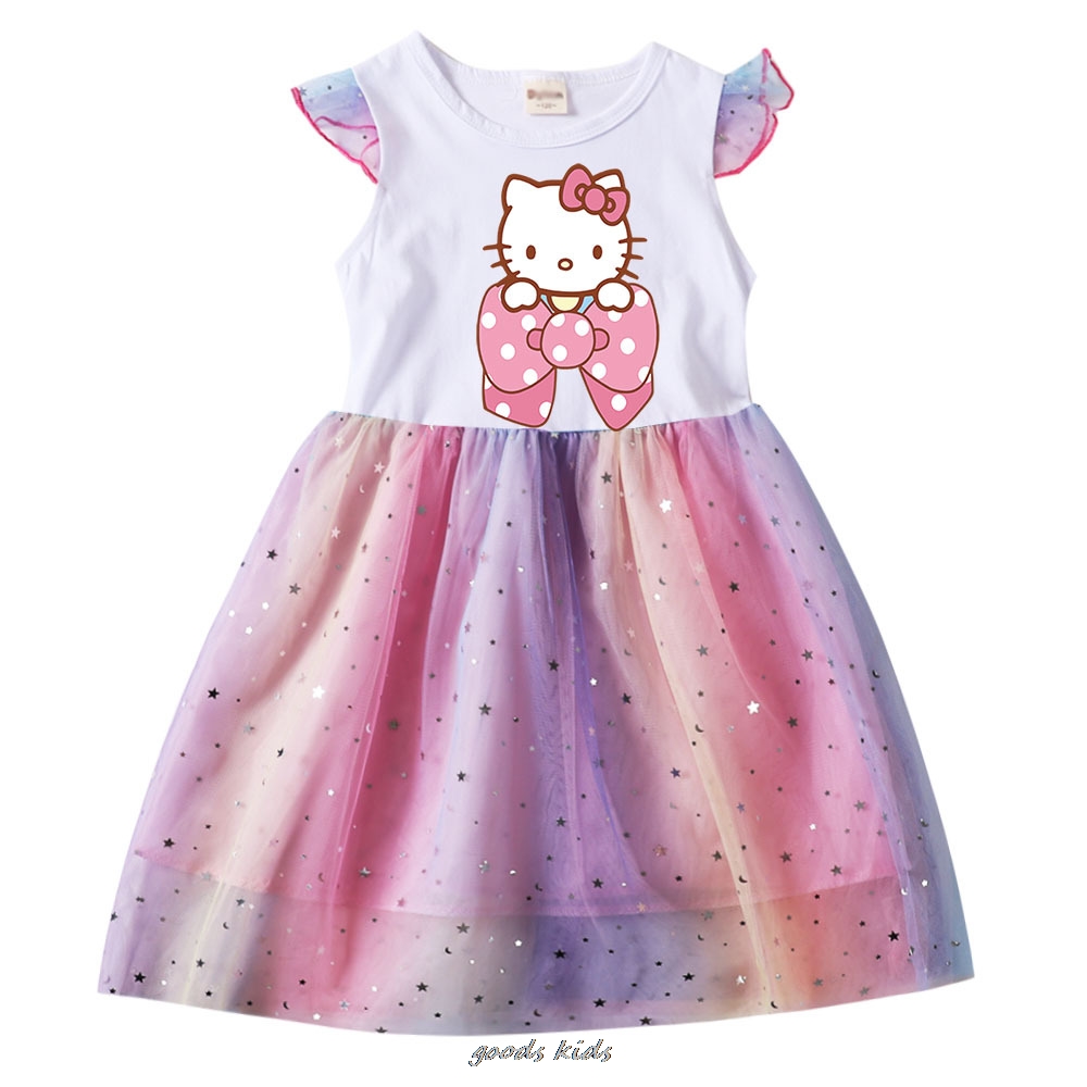 Baby Girl Princess Dress Hello Kitty Tutu Ball Gown Kids Wedding ...