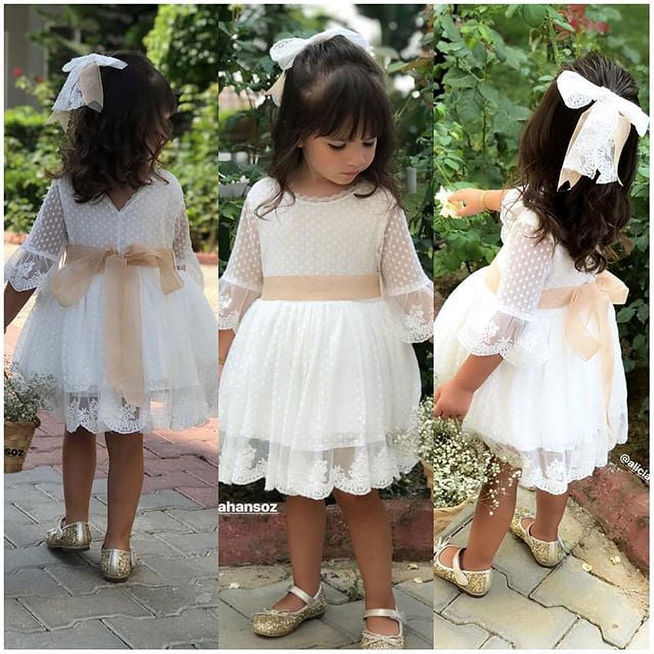 Baby Girl Princess Dress Outfits White Polka Dot Sheer Long Sleeve O ...