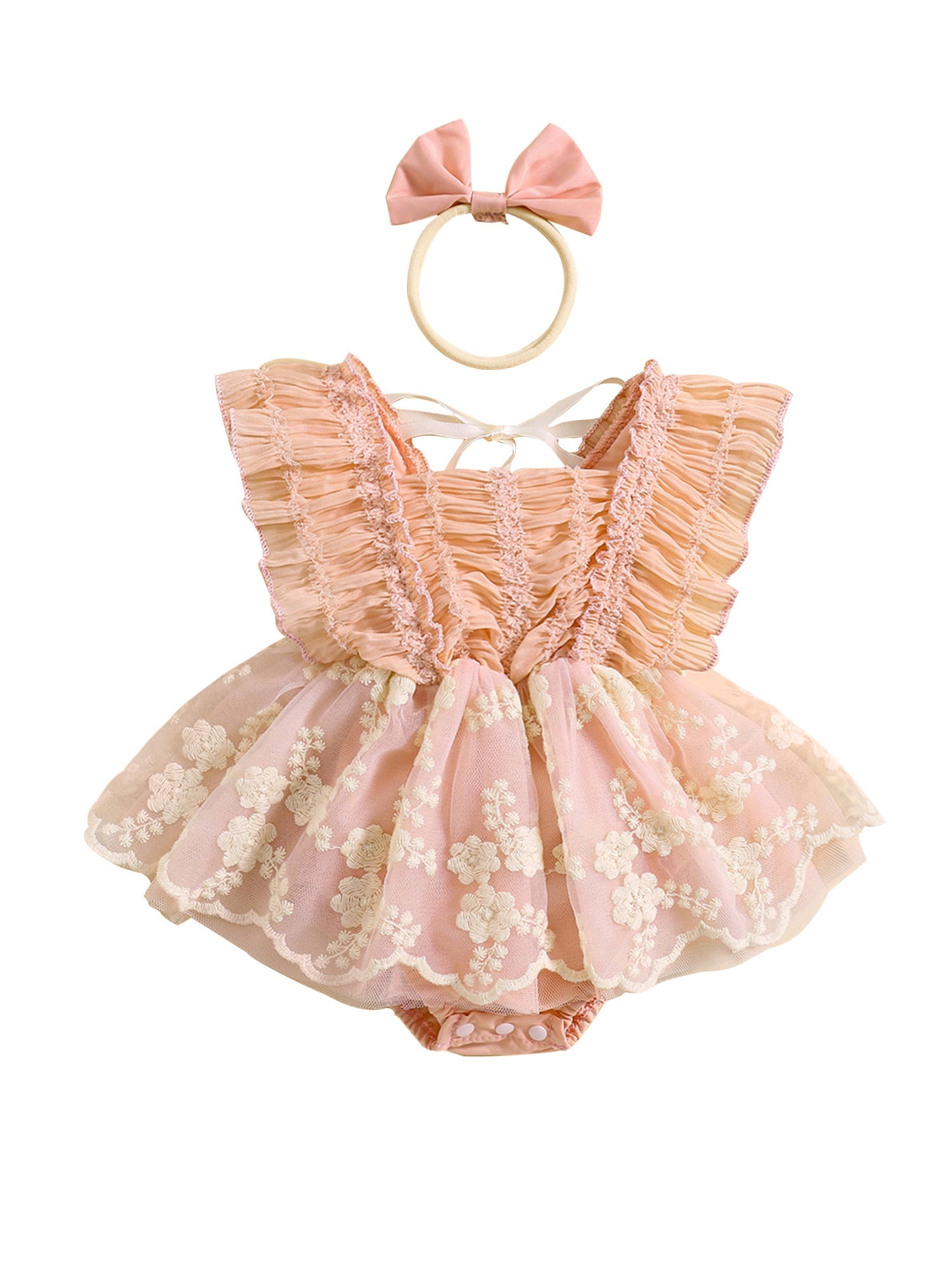 Baby Girl Princess Rompers Dress Fly Sleeve Lace Flower Embroidery ...