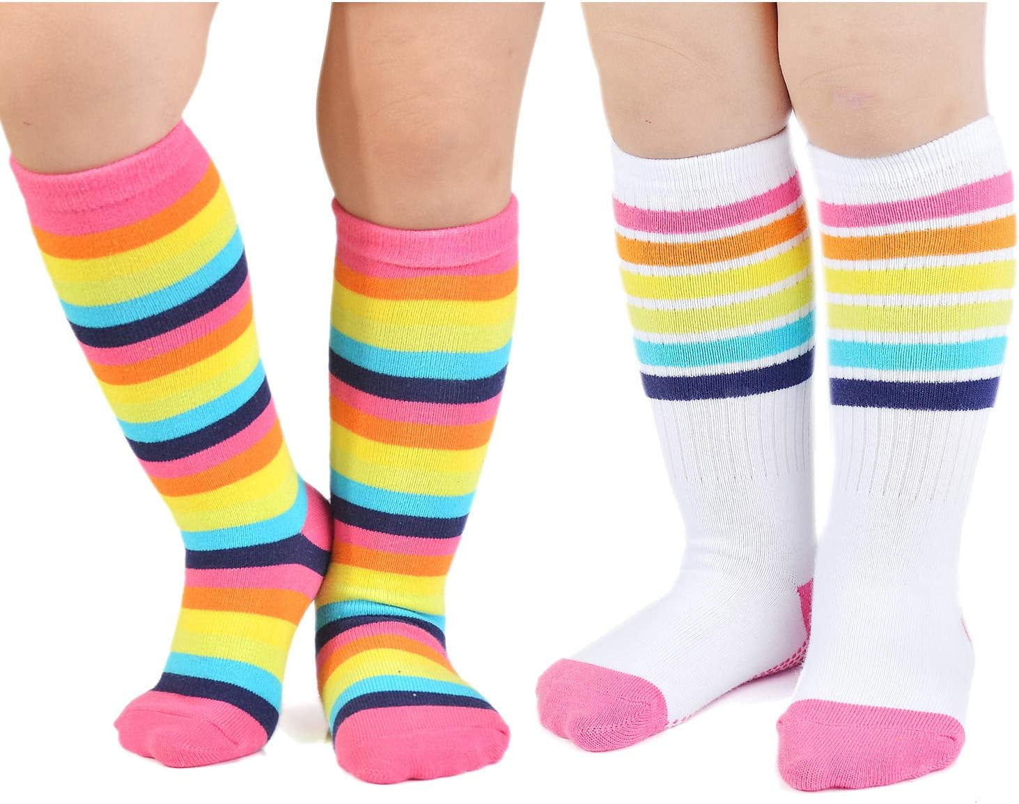 Baby Girl Rainbow Striped Knee High Socks Non-Slip Uniform Tube ...