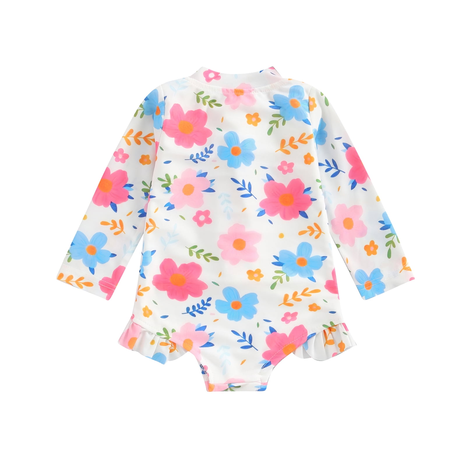 Baby Girl Rash Guard Swimsuits Summer Floral Print Zipper Long Sleeve Swimwear for Toddler ...