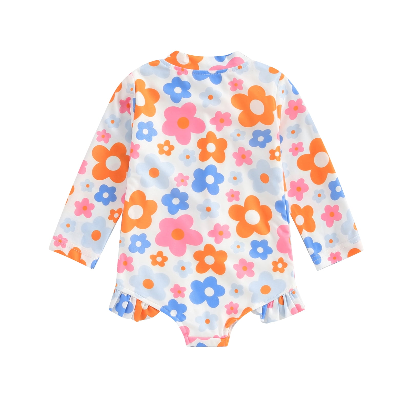 Baby Girl Rash Guard Swimsuits Summer Floral Print Zipper Long Sleeve ...