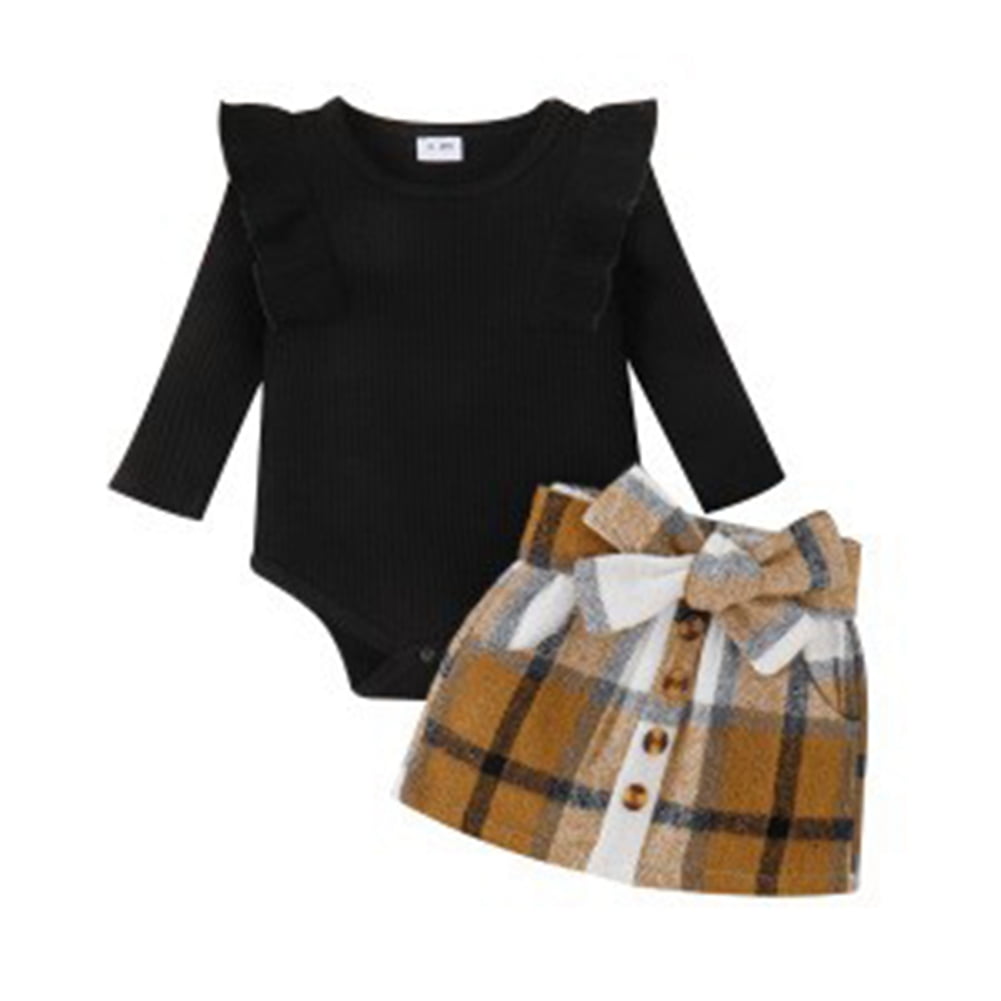 Baby Girl Ribbed Romper + Plaid Skirt 2-PIece Set For Toddlers ...