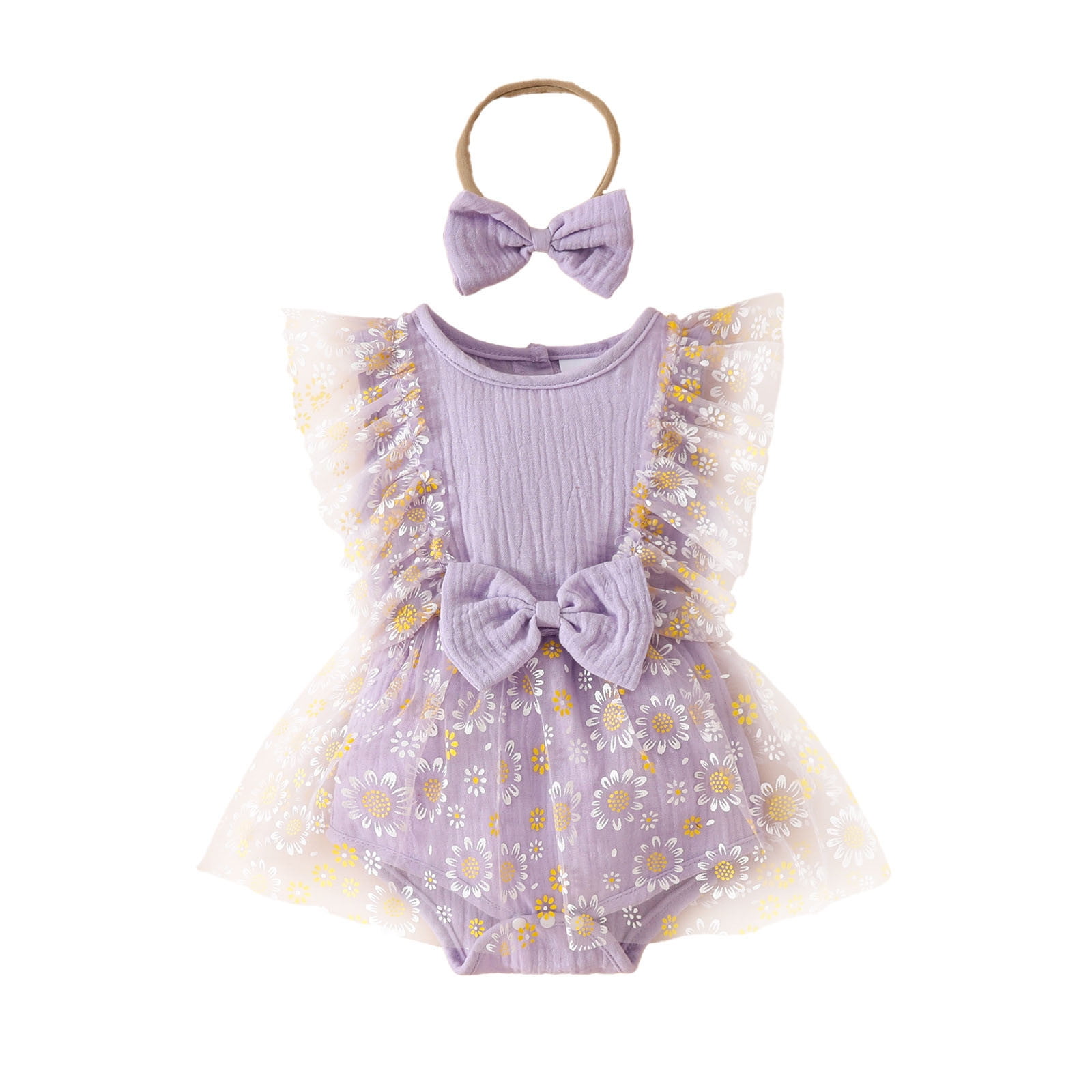 Baby Girl Romper Girls Lace Sleeveless Floral Romper Bodysuits Dress Headbands Set Toddler ...