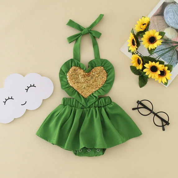 Baby Girl Romper Ruffly Green Printed Baby Outfits Girl Spring Outfits ...