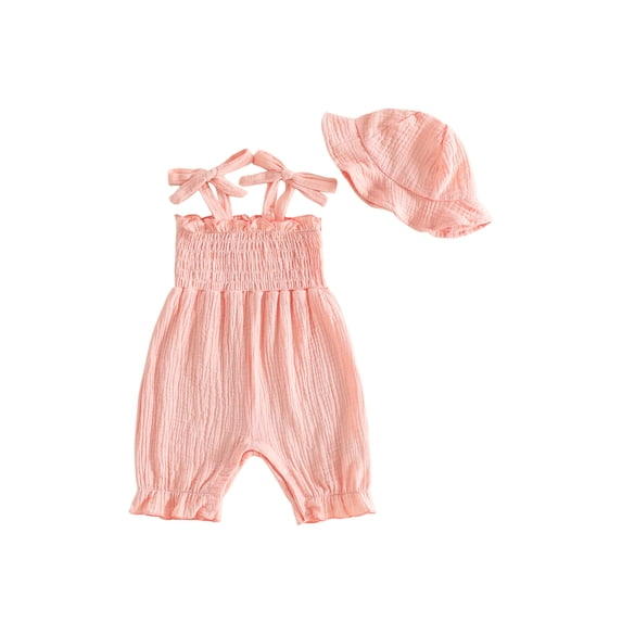 Baby Girl Romper Solid Color Tie Shoulder Straps Sleeveless Infant ...