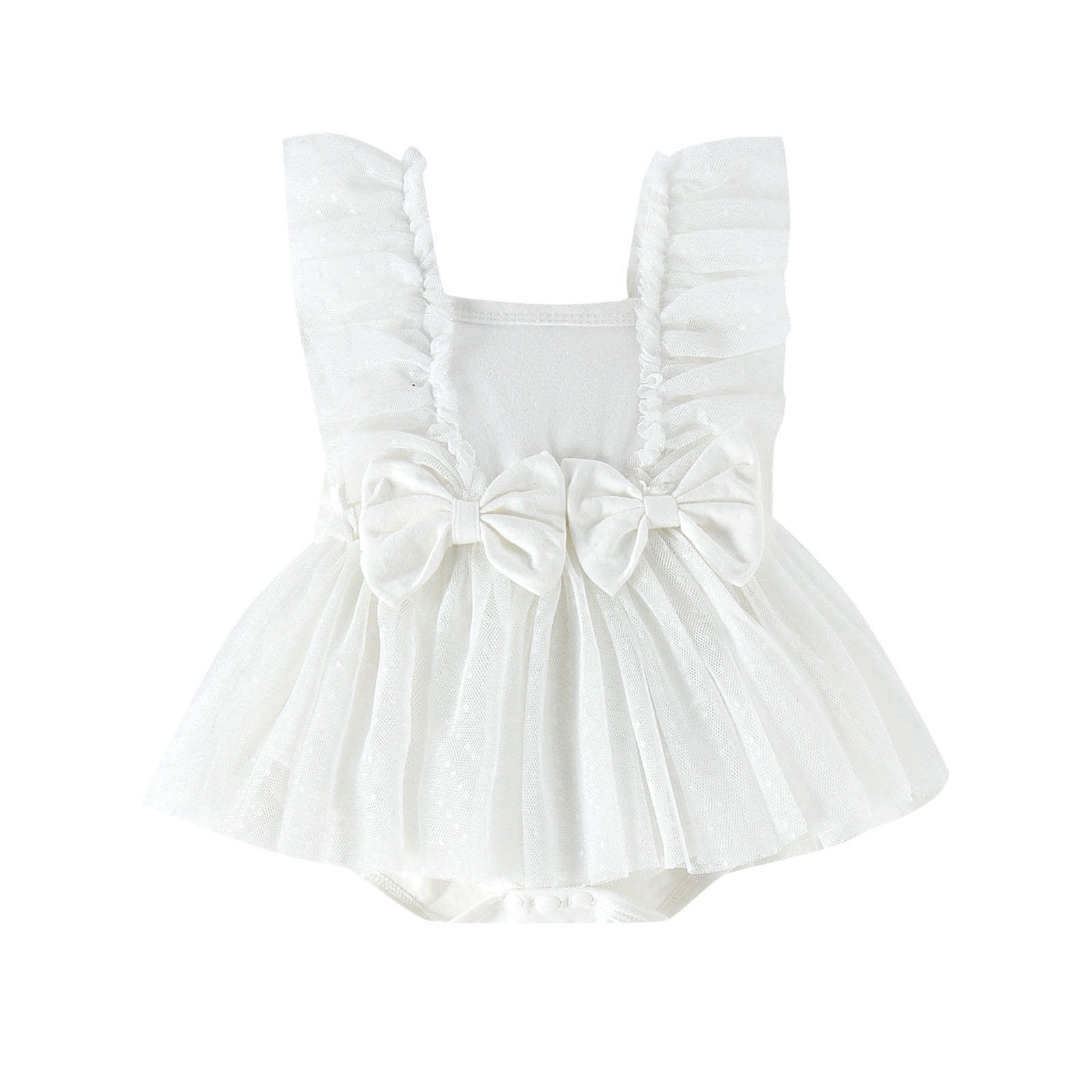 Baby Girl Romper Summer Flying Sleeve Bow Tulle Dress Square Collar Net ...