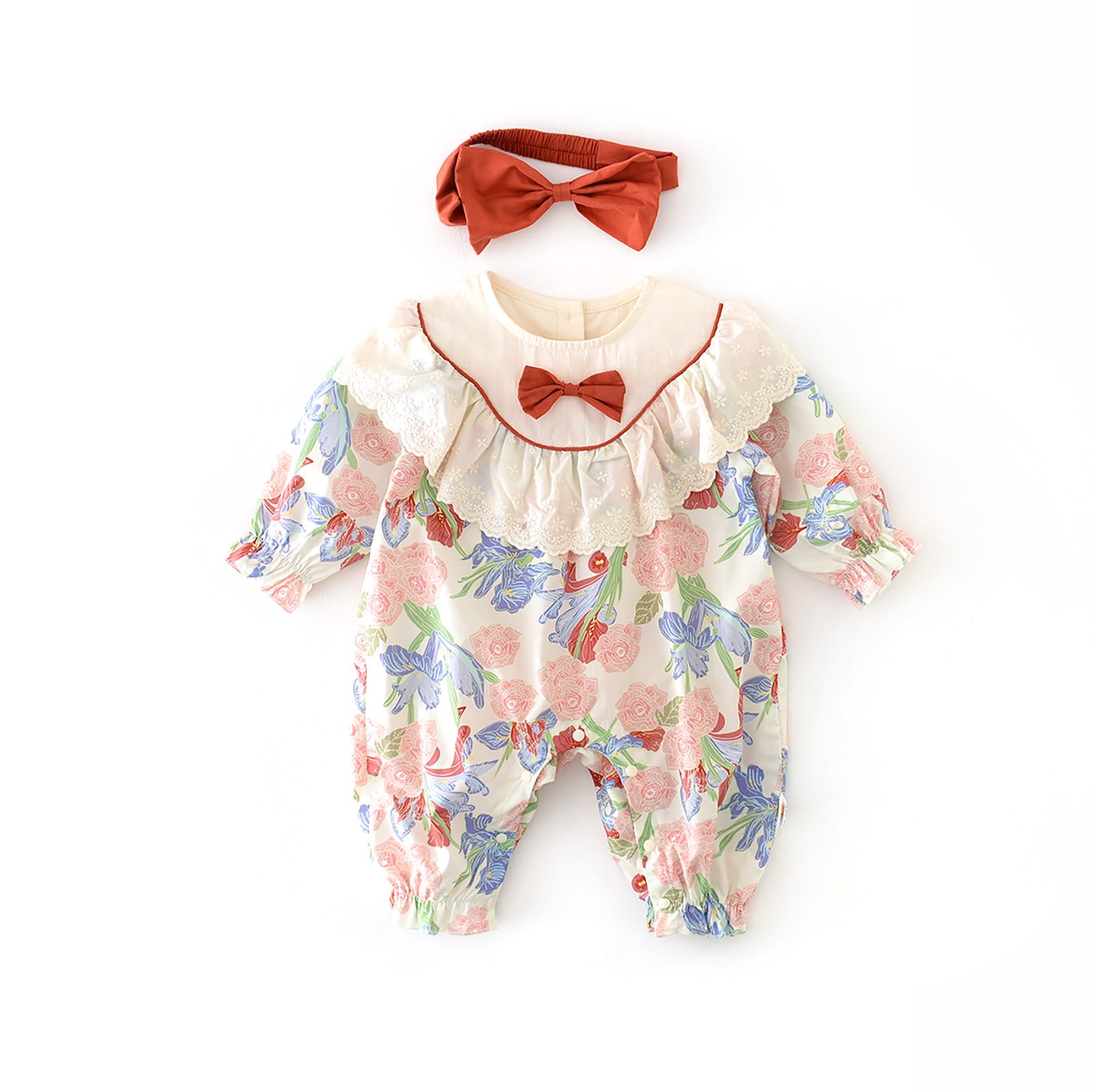 Baby Girl Rompers Crawling Suit 2024 Wearing Full Print Floral Spring ...