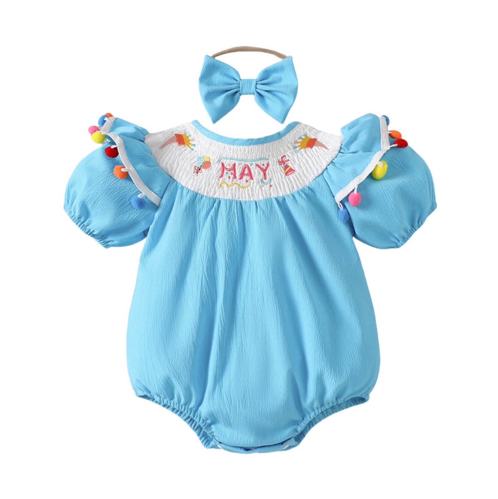 Baby Girl Rompers Girls Short Sleeve Embroider Tassels Romper Bodysuits Headbands Set Baby ...